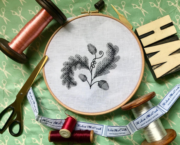 ‘From Small Acorns’ Blackwork kit in Black – Helen McCook